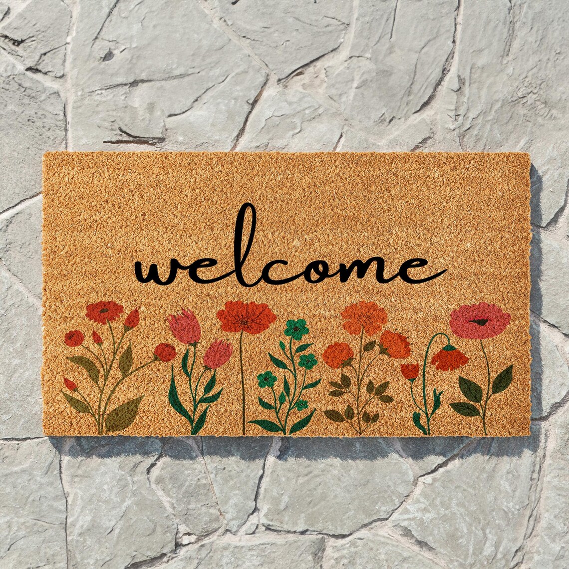 Floral Welcome Mat, Housewarming Gift, Floral Doormat, Porch Decoration ...
