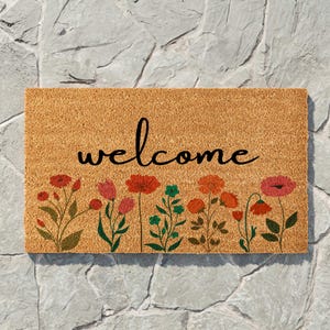 Floral Welcome Mat, Housewarming Gift, Floral Doormat, Porch Decoration ...