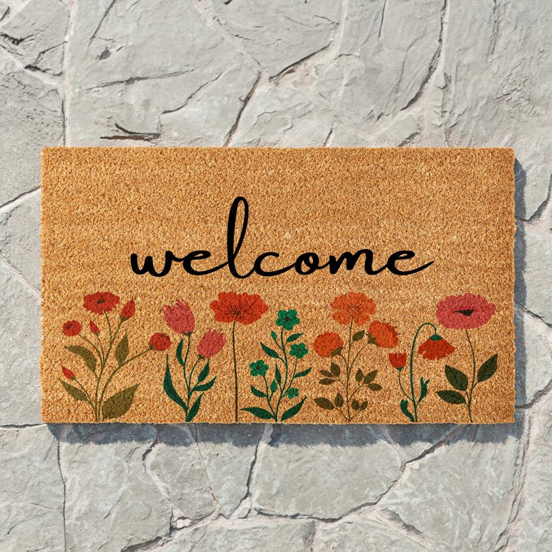 Floral Welcome Mat, Housewarming Gift, Floral Doormat, Porch Decoration ...