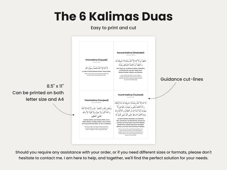 6 Kalimas Duas - Printable Islamic Prayer Cards, Arabic ...