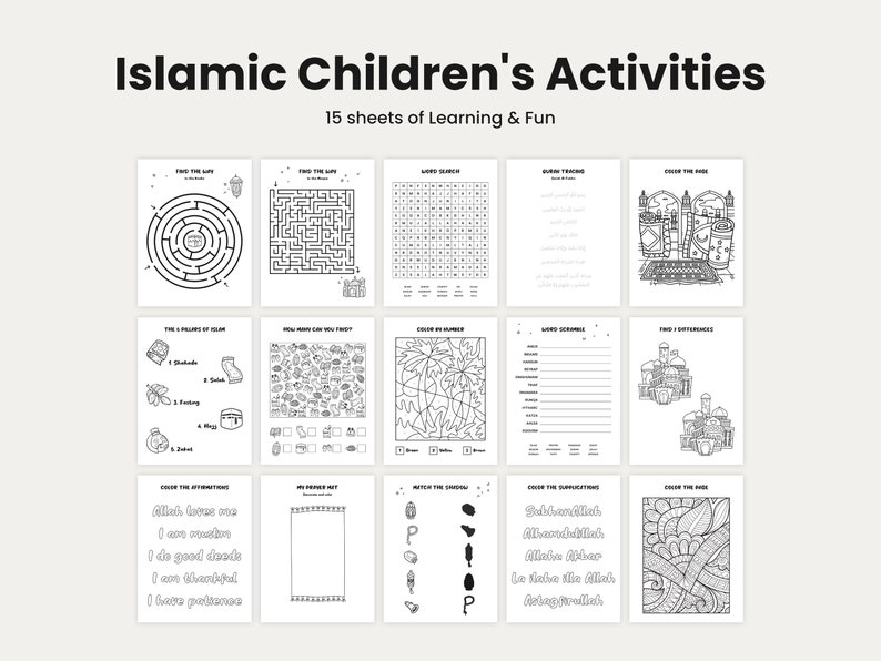 Islamic Children's Activity Printable Sheets, Muslim Kids Activity, Islamic Worksheets, Coloring ...