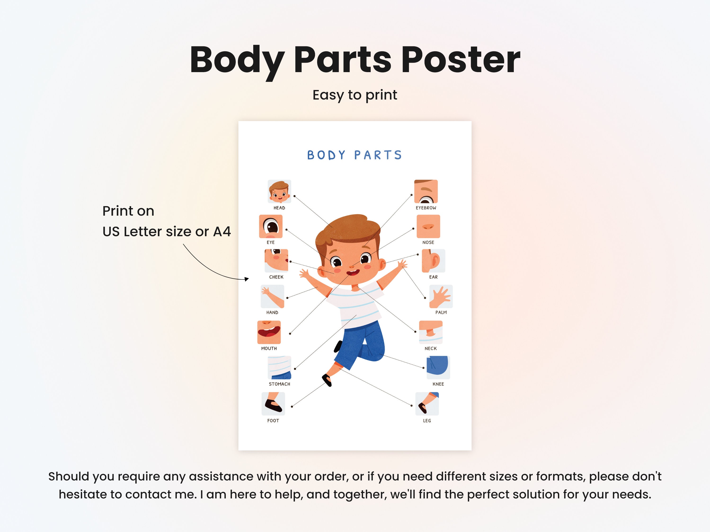 Body Parts, Educational Poster, Printable Wall Art, Digital Download ...