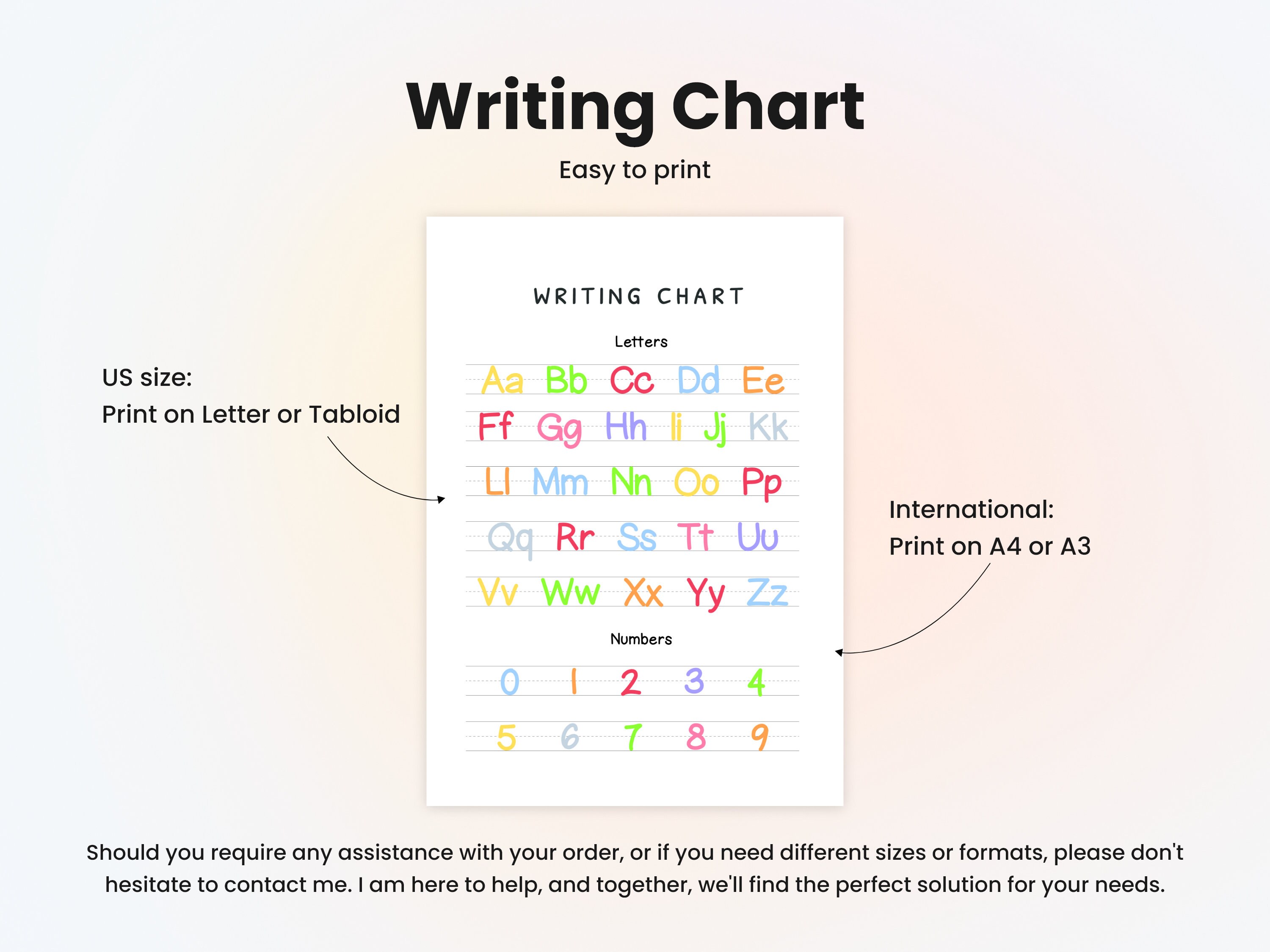Alphabet and Numbers Writing Chart Vibrant Educational Poster for Kids ...