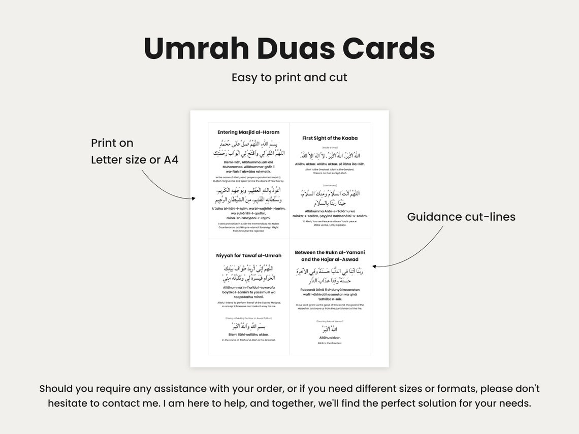 Printable Umrah Dua Cards - Arabic, Transliteration, English ...