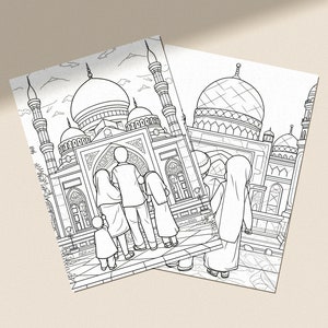 2 Islamic Coloring Pages for Kids - Mosque Visit and Family Time ...