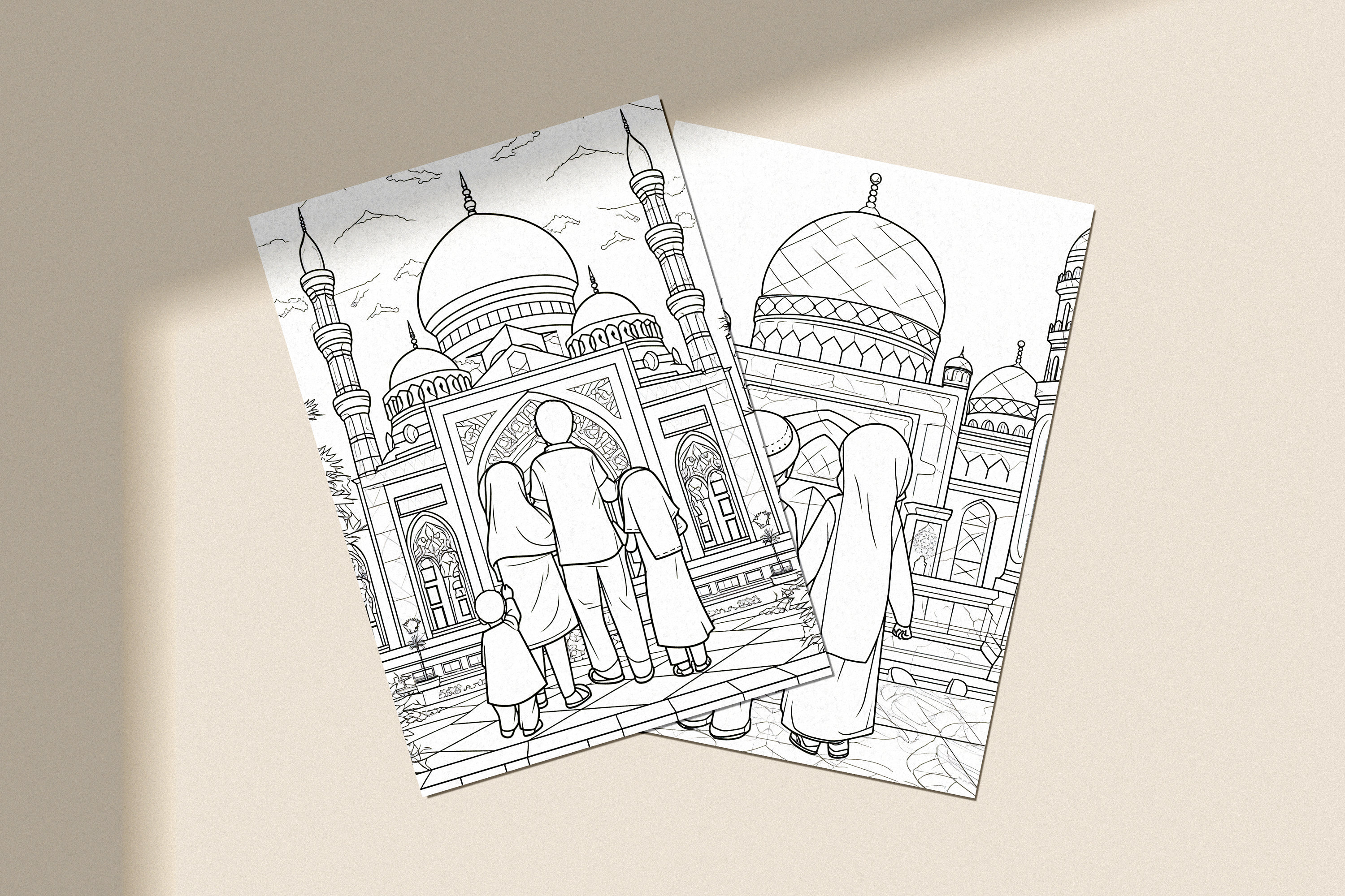 2 Islamic Coloring Pages for Kids - Mosque Visit and Family Time ...
