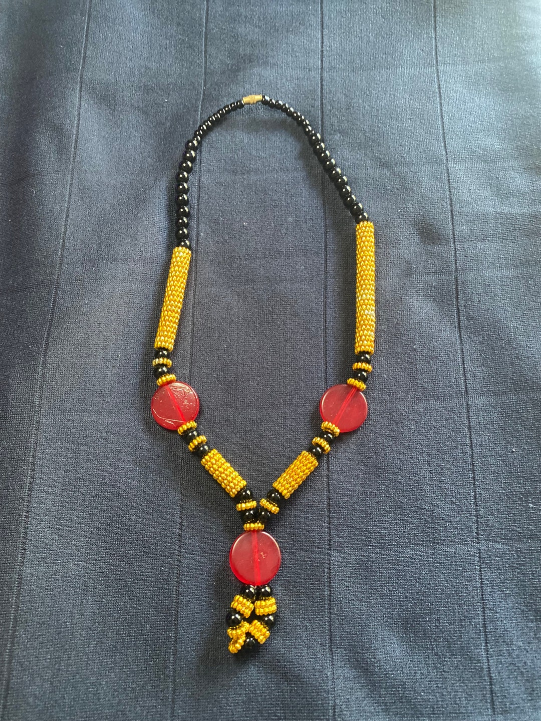 Traditional African Necklace in Black, Gold, Red Precious Beads ...