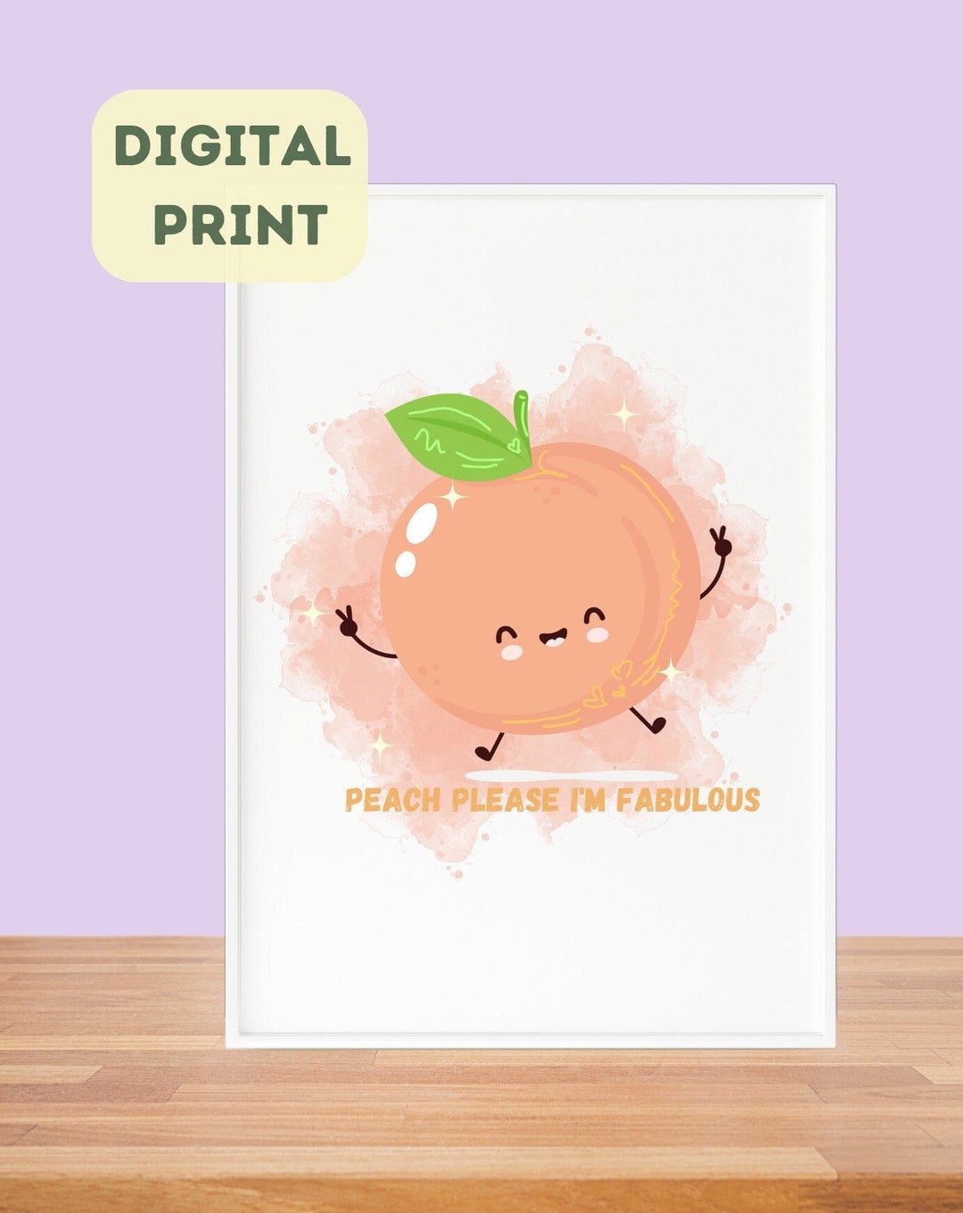 Cute Peach Digital Art, Teen Girl Wall Decor Print, Whimsical Print for ...