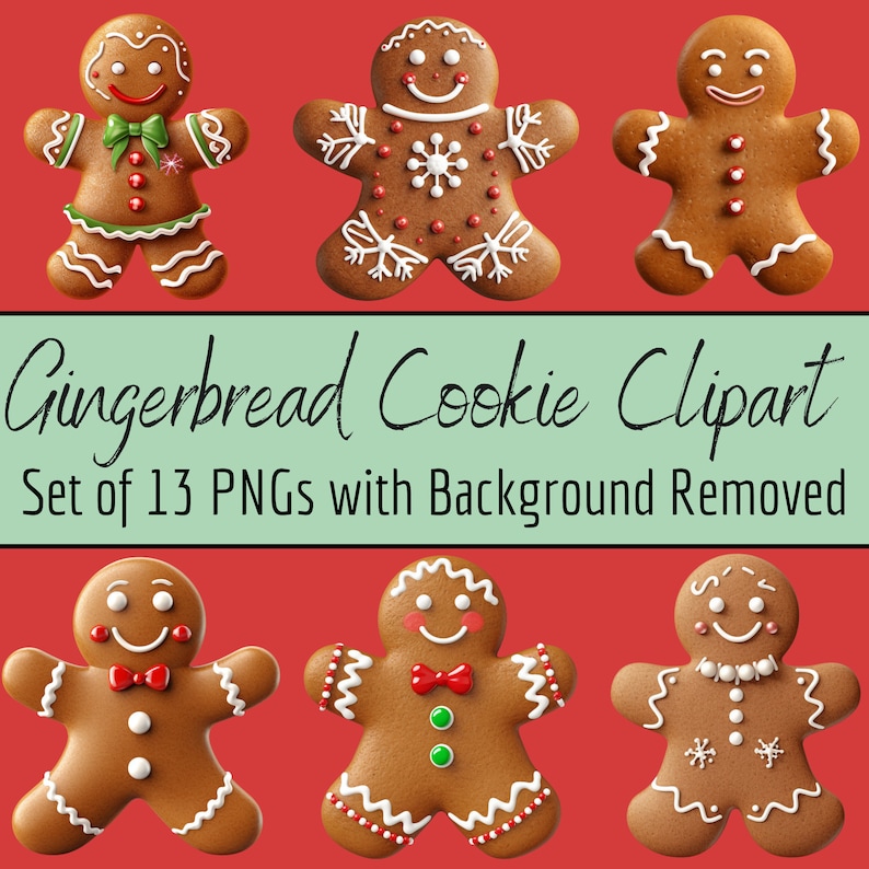 Clipart: Gingerbread Cookies, Set of 13 Holiday Classic Treat Clip Art ...