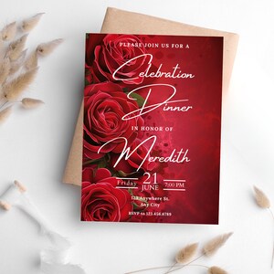 Red Rose Celebration Dinner Invite, Red Flower Party Invite, Red Rose ...