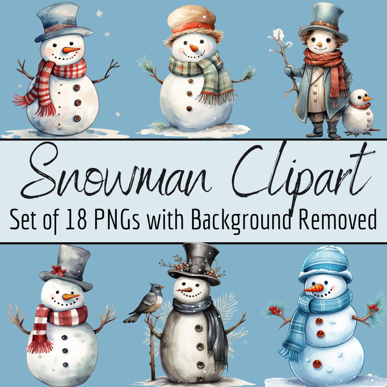 Christmas Snowman Clipart, Clipart PNG Bundle, Christmas Clip Art and ...