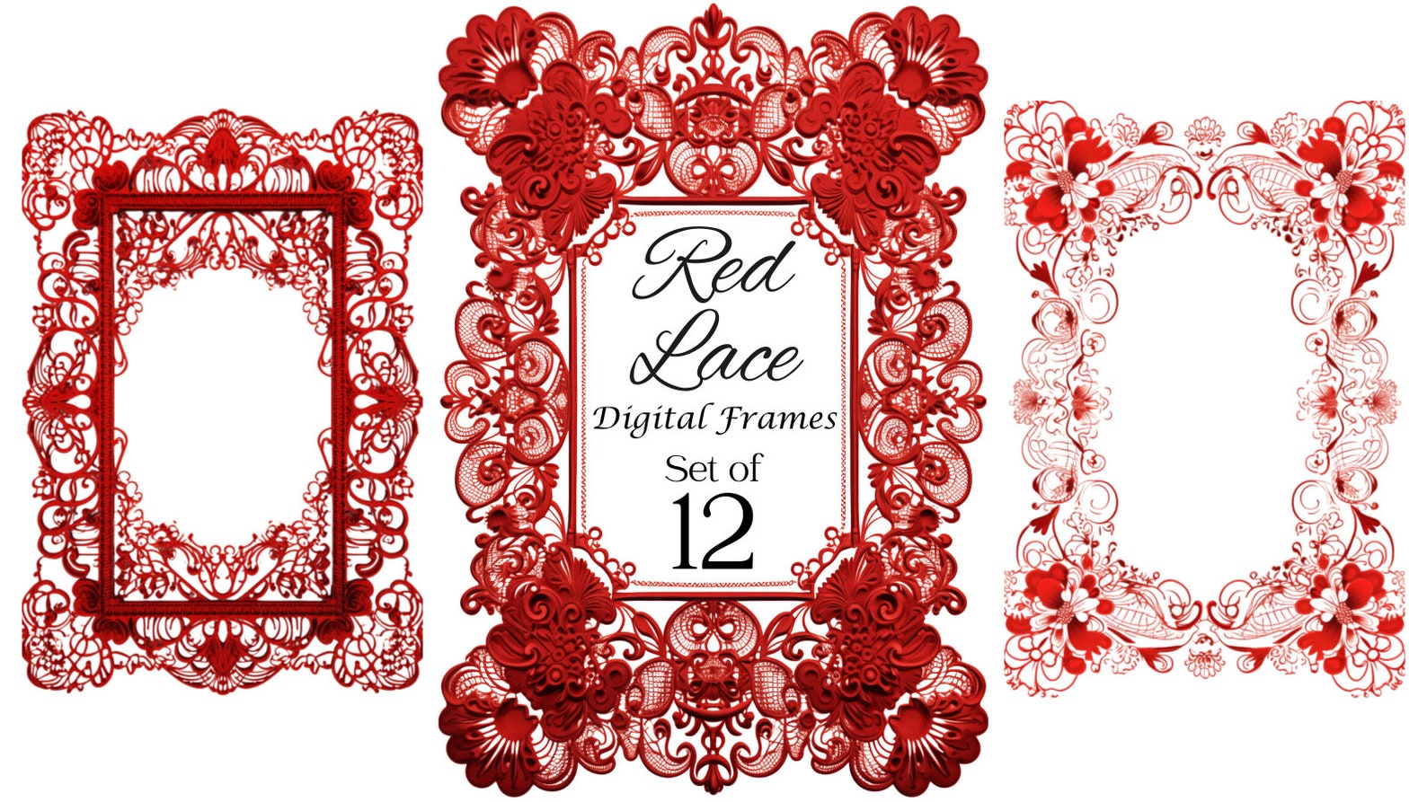 12 Red Lace PNG Page Borders, Digital Frames Bundle, PNG Image File ...