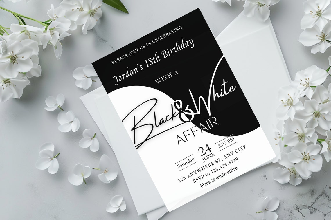 Black & White Affair Birthday Invite, Black and White B-day Party ...