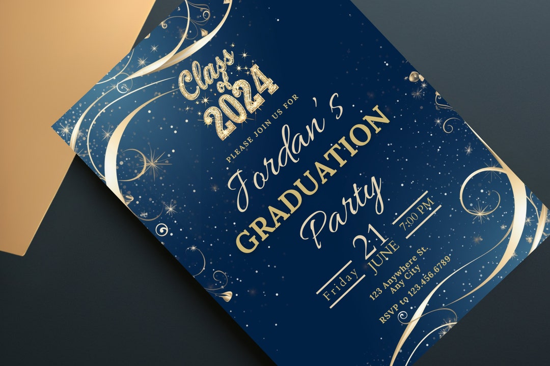Blue and Gold Graduation Invitation, Blue and Gold Party Invite, Blue ...