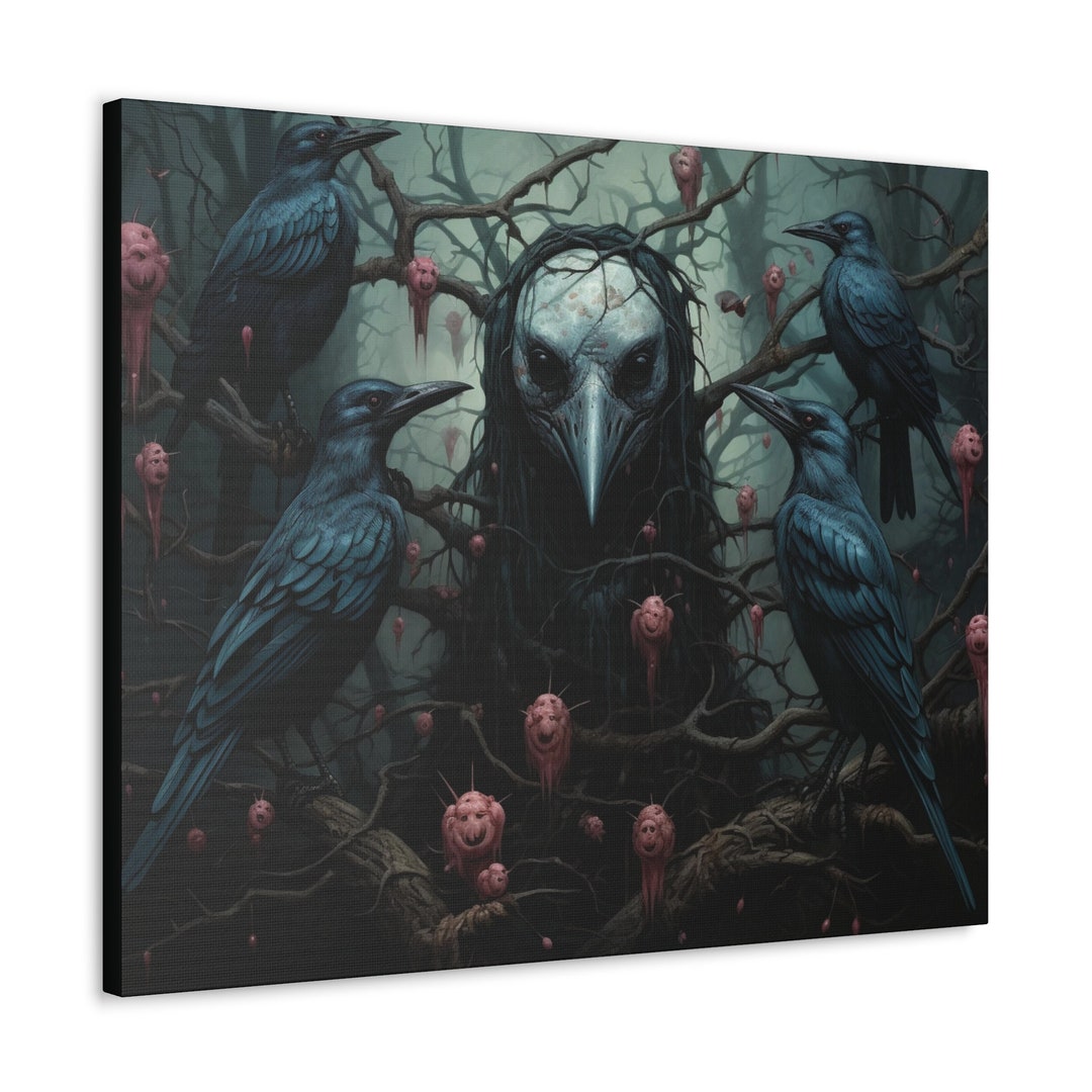 King of the Crows: Black Crow Art Print Canvas Wrap, Black Raven Portrait Canvas, Black Bird ...