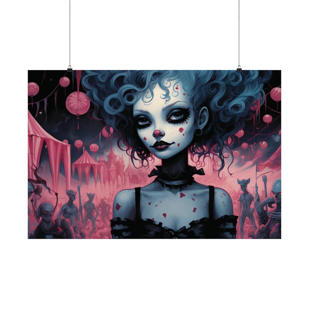 Cursed Carnival: Horizontal Poster Art, Whimisigoth Art Print, Clown ...