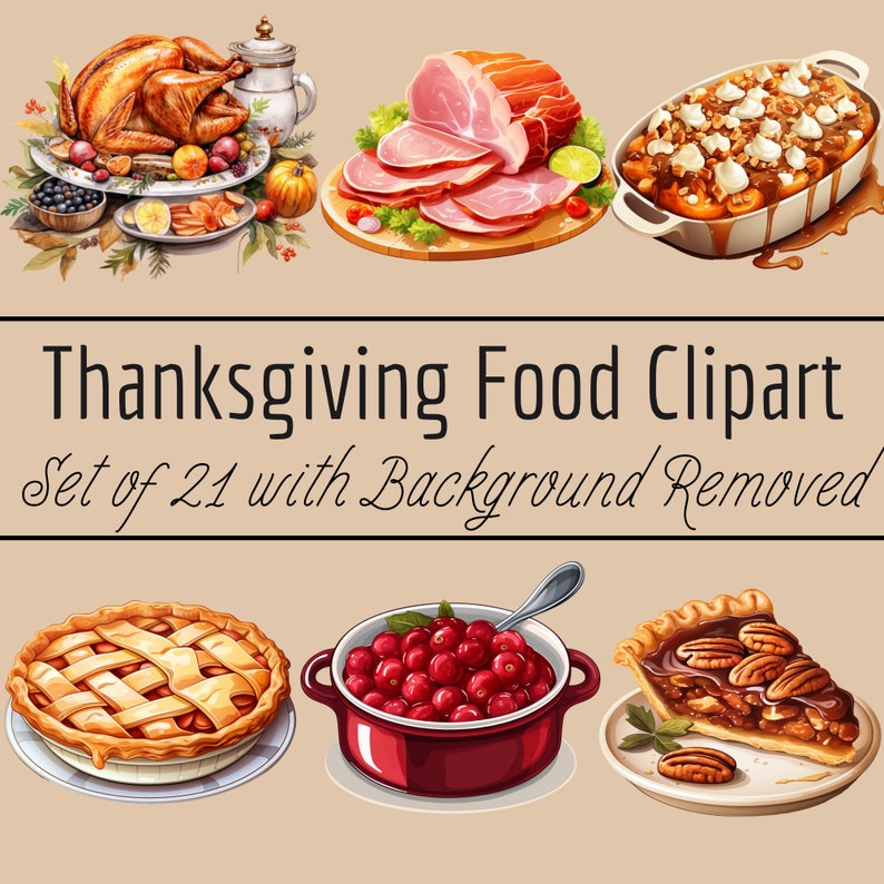 Clipart: Thanksgiving Dinner & Dessert Set of 21 Food Clip Art Designs ...