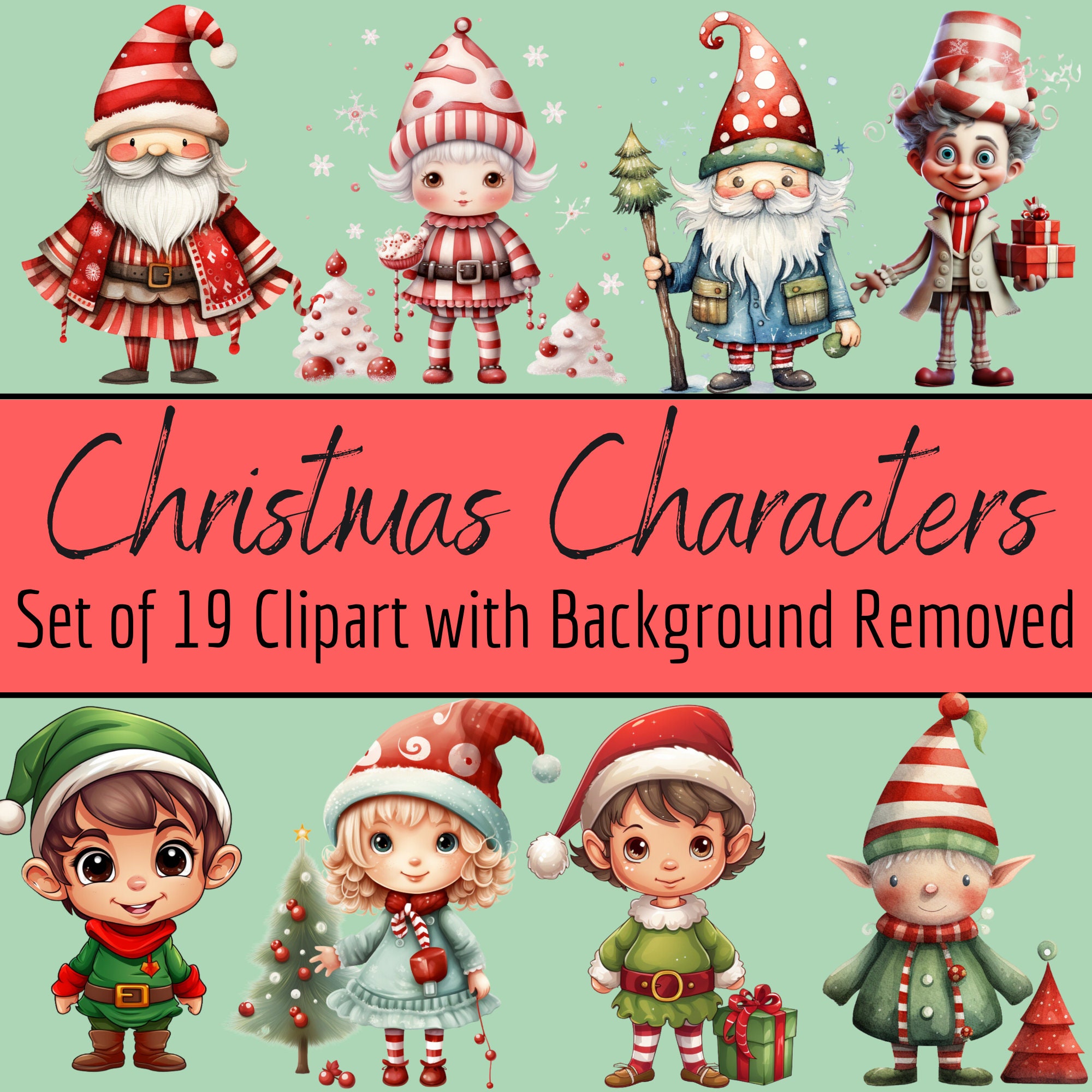 Christmas Character Clipart, Clipart PNG Bundle, Christmas Clip Art and ...