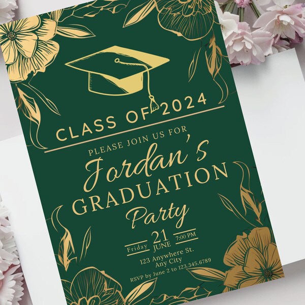 Green Graduation Invite Template - Etsy
