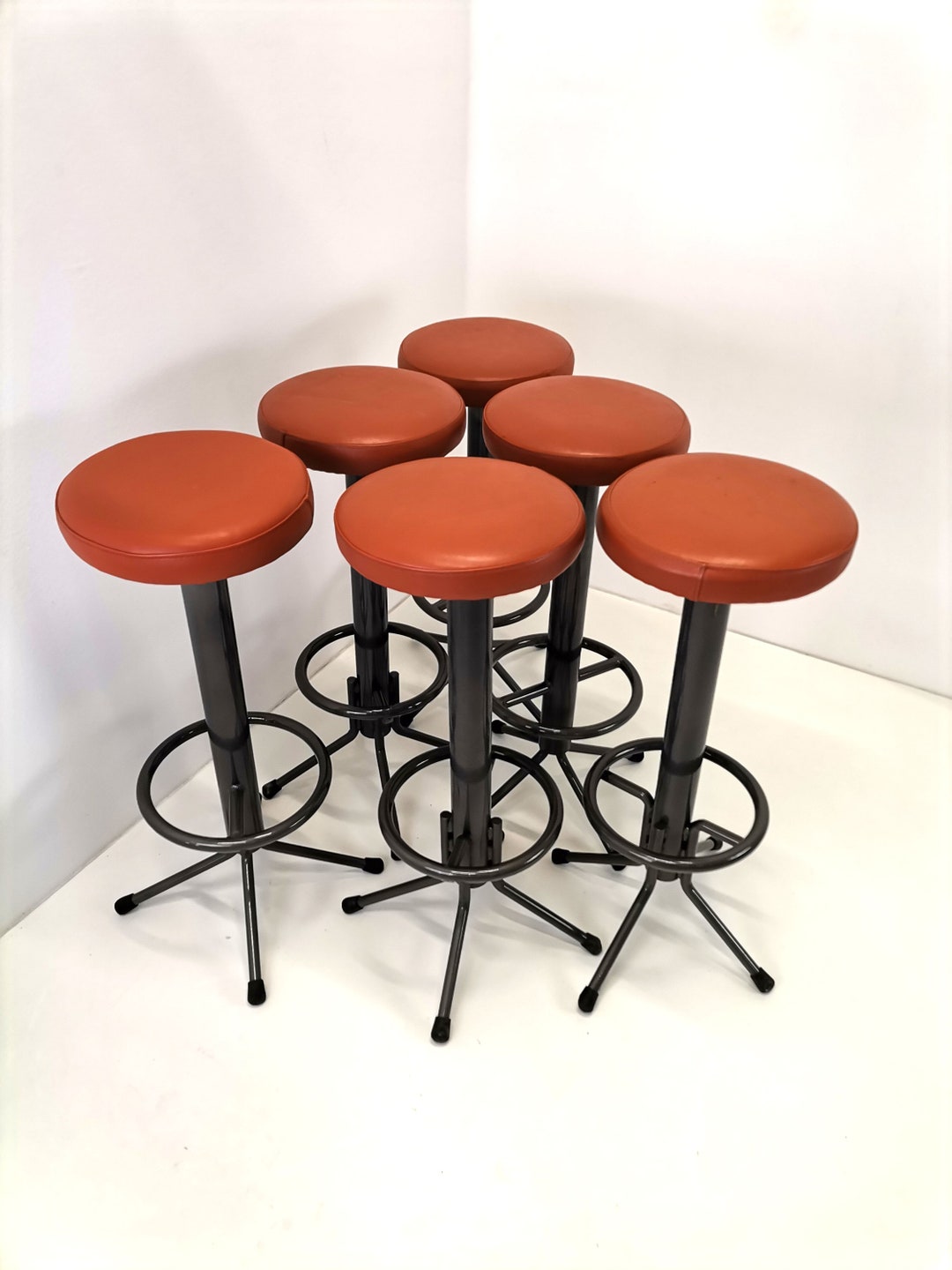 Set of 8 Bar Stools Cognac Leather/ Yugoslavia 90s / Unique Counter ...