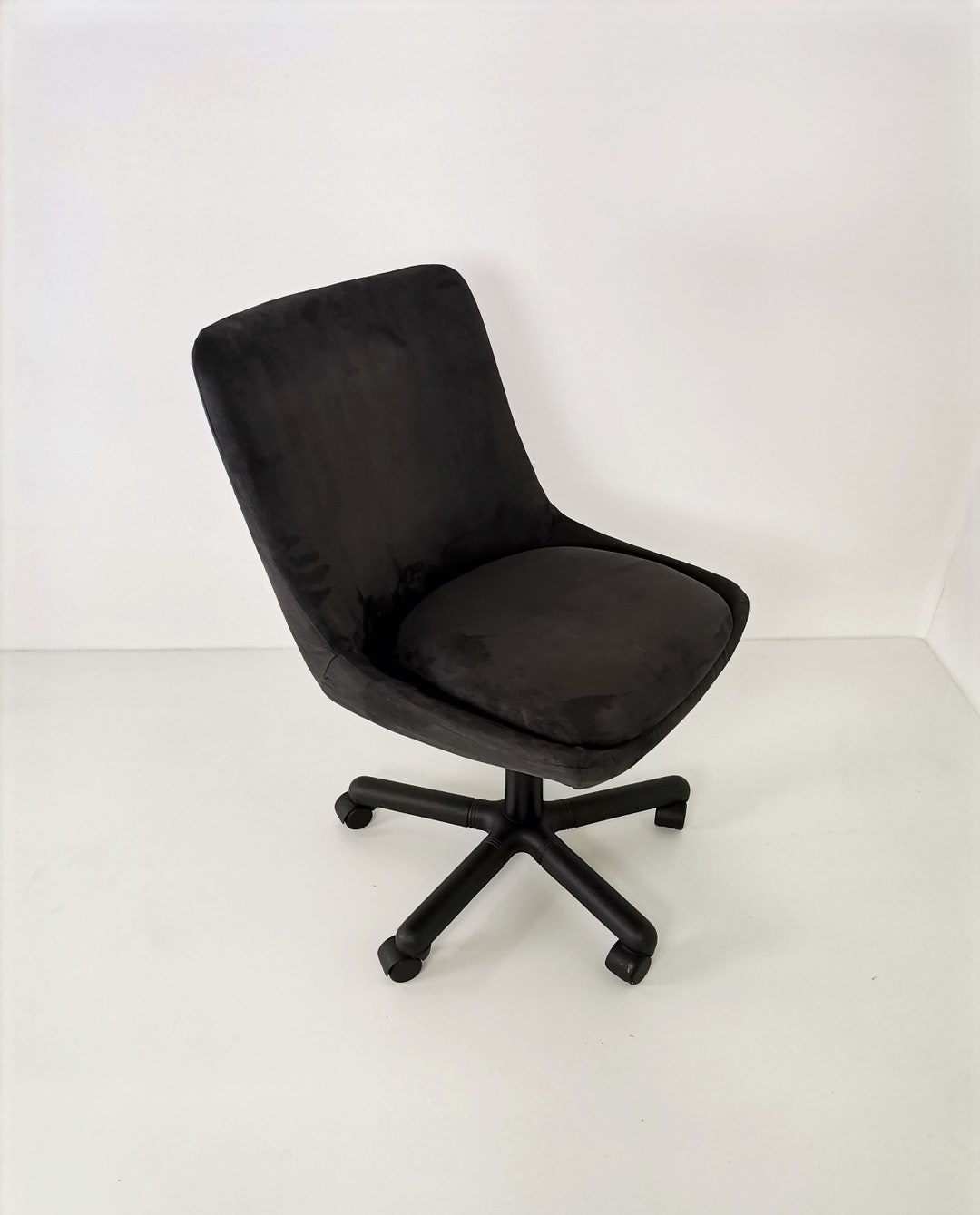 1 of 4 Mid-century Gray Swivel Chair on Wheels / Velvety Grey Desk ...