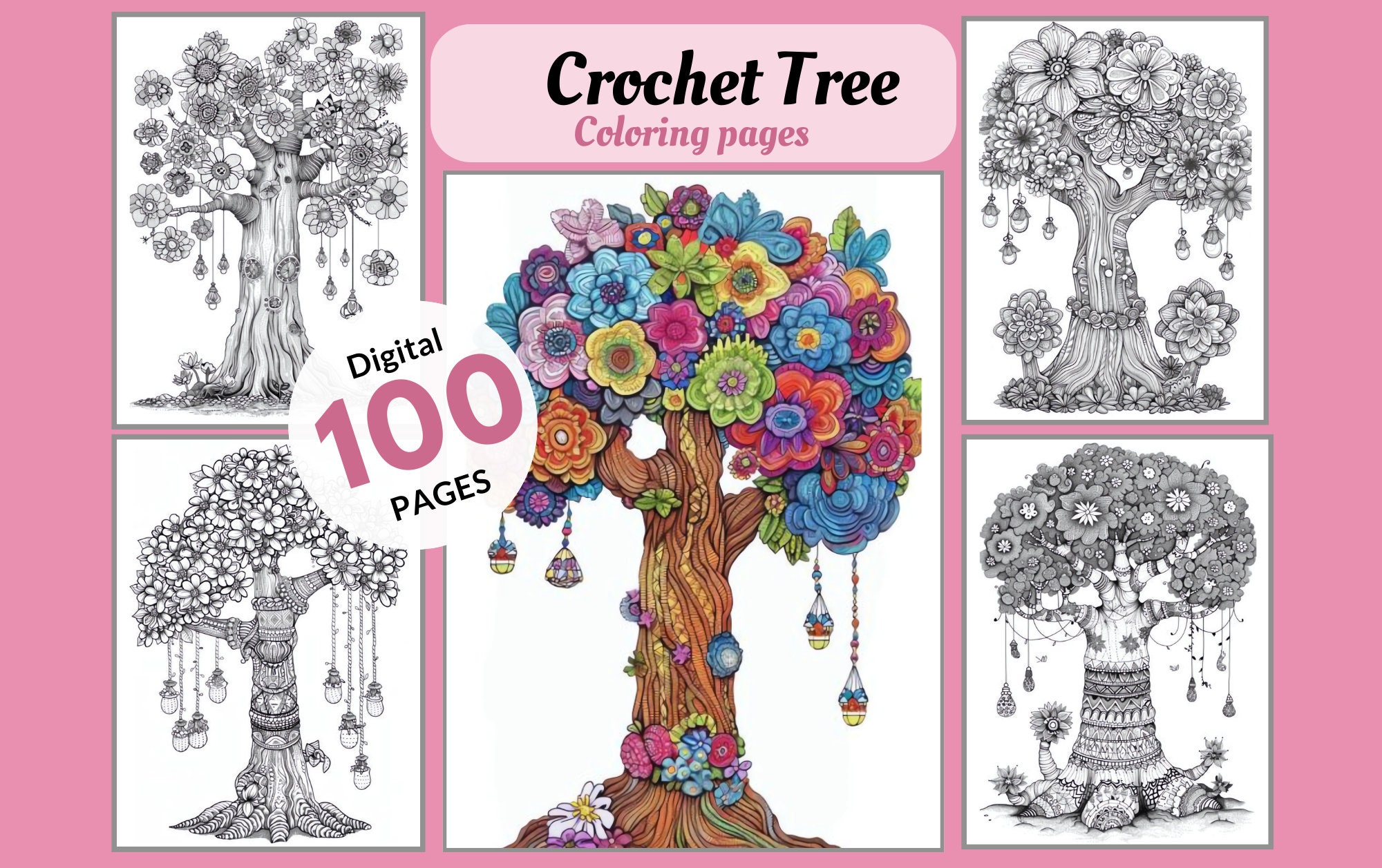 Crochet Tree Coloring Pages Prints, Crochet Coloring, Tree Coloring ...