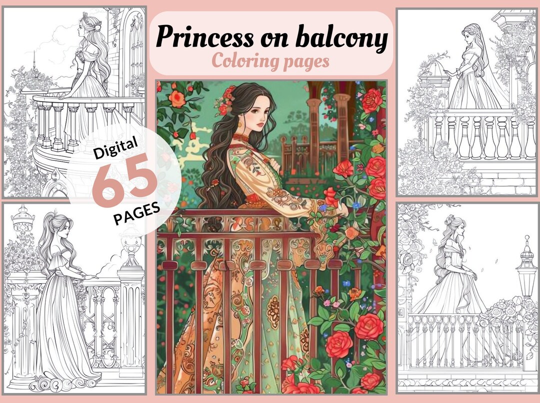Princess on Balcony Coloring Pages 60 Pages - Etsy Australia