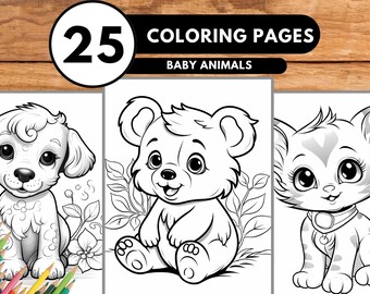 Baby Animals Coloring Book, Printable Cute Adorable Baby Animals ...
