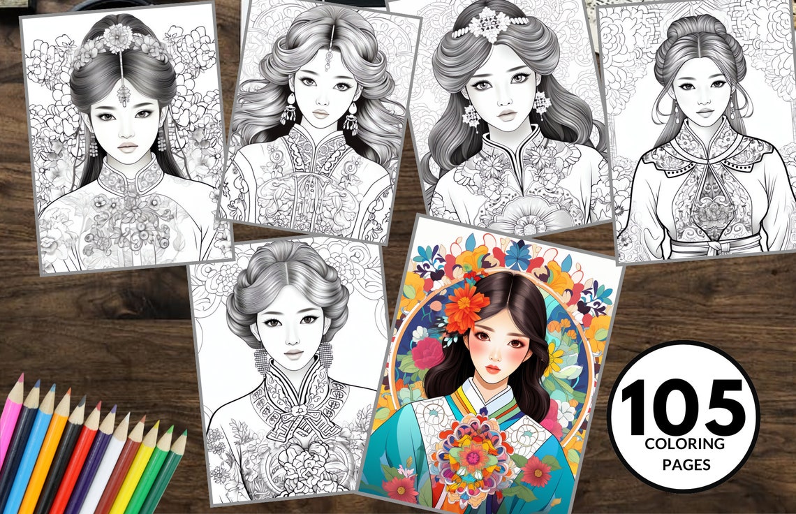Traditional Korean Hanbok 105pages-coloring Pages for Adults ,coloring ...
