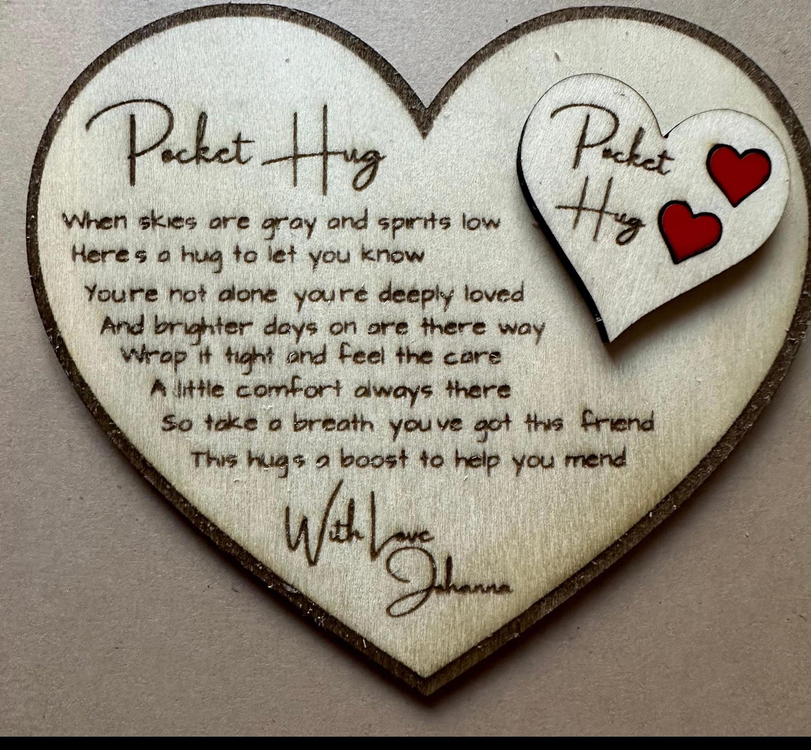 Pocket Hug Heart Token, With Keepsake Wooden Card Magnet, Pick Me Up ...
