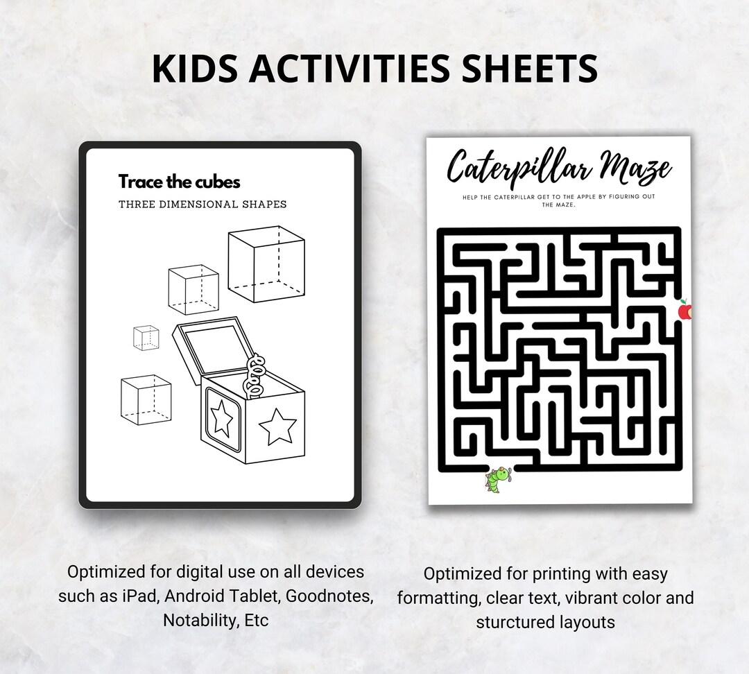 Kids Activity Sheets Printable | Maze, 3D Shape Tracing, Preschool ...