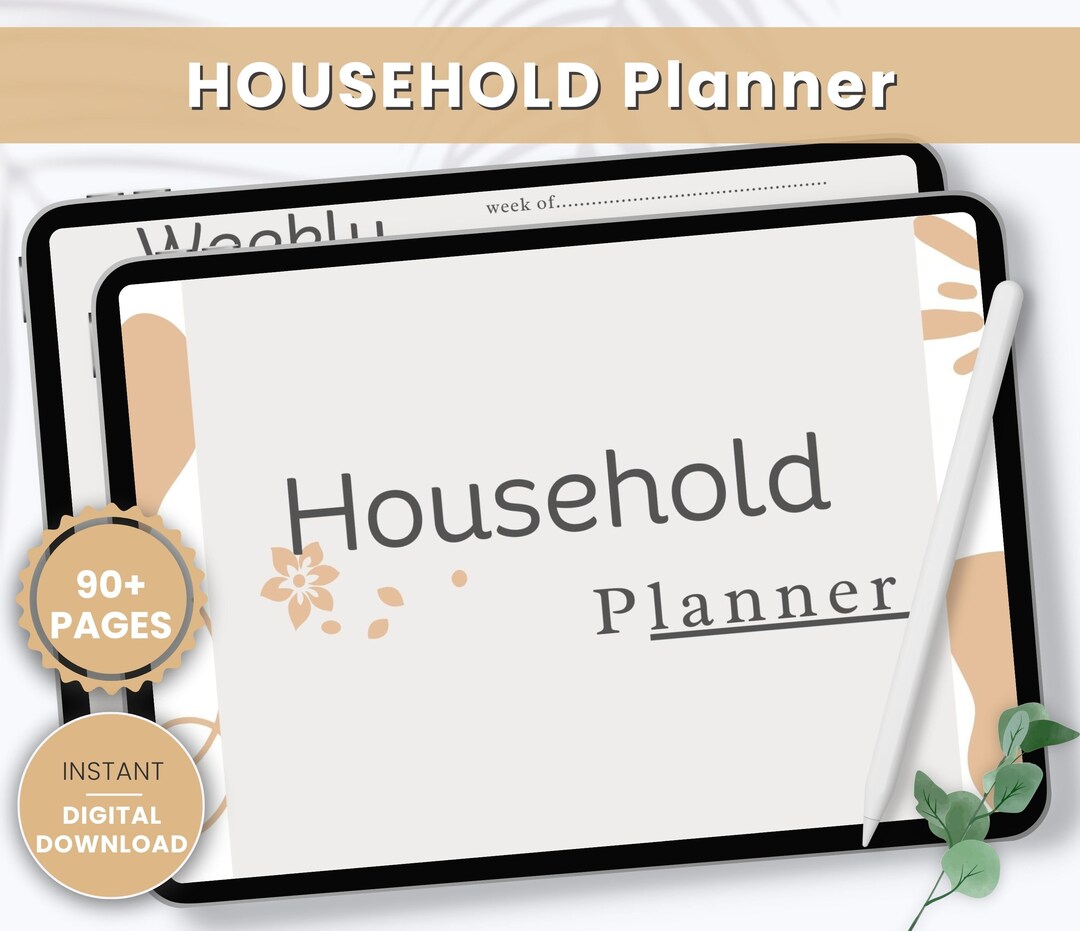 HOUSEHOLD Digital Planner, Printable Undated Planner, 2023/2024 Digital ...