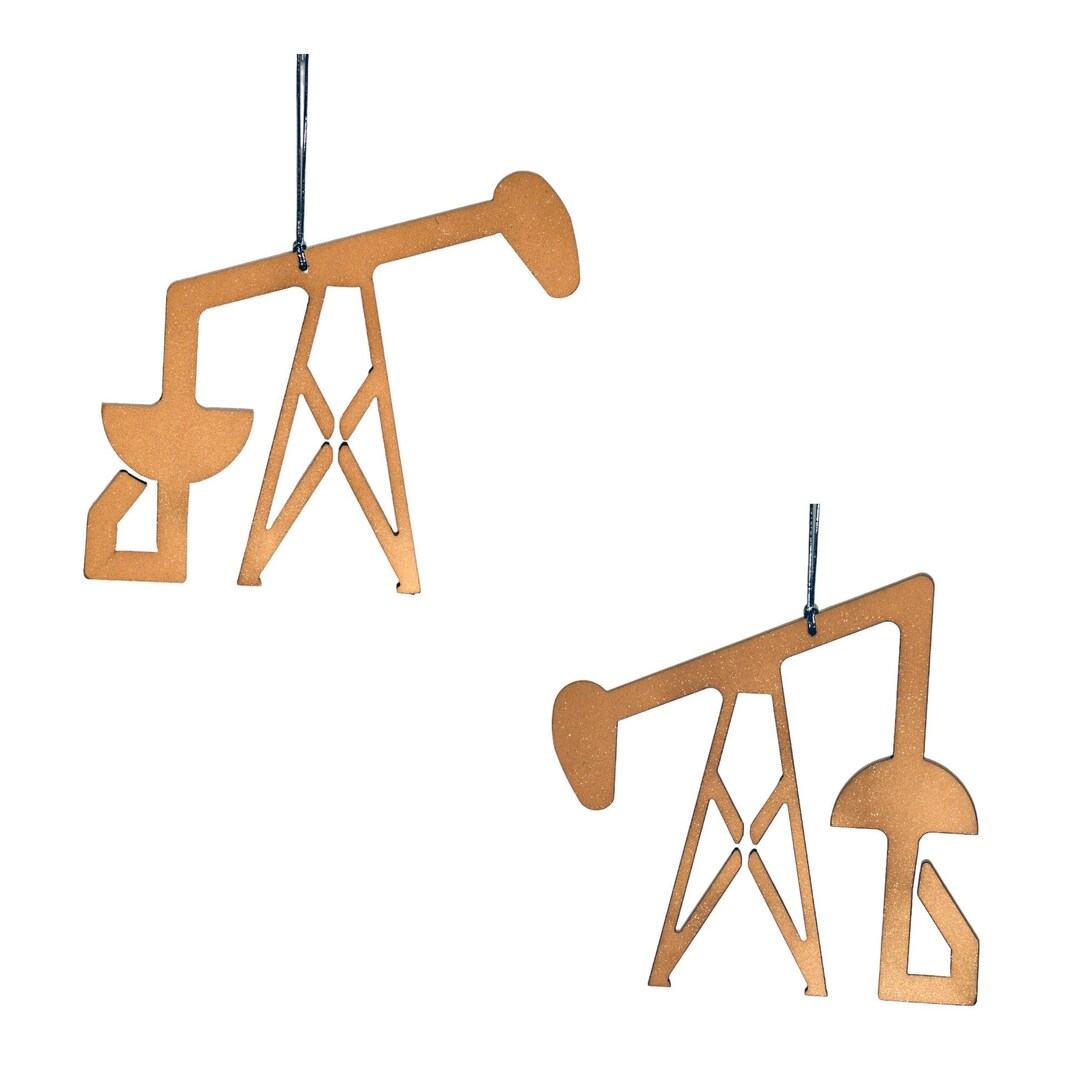 Set of 2 Waterjet Cut Steel Pump Jack Ornaments With Metallic Elastic ...