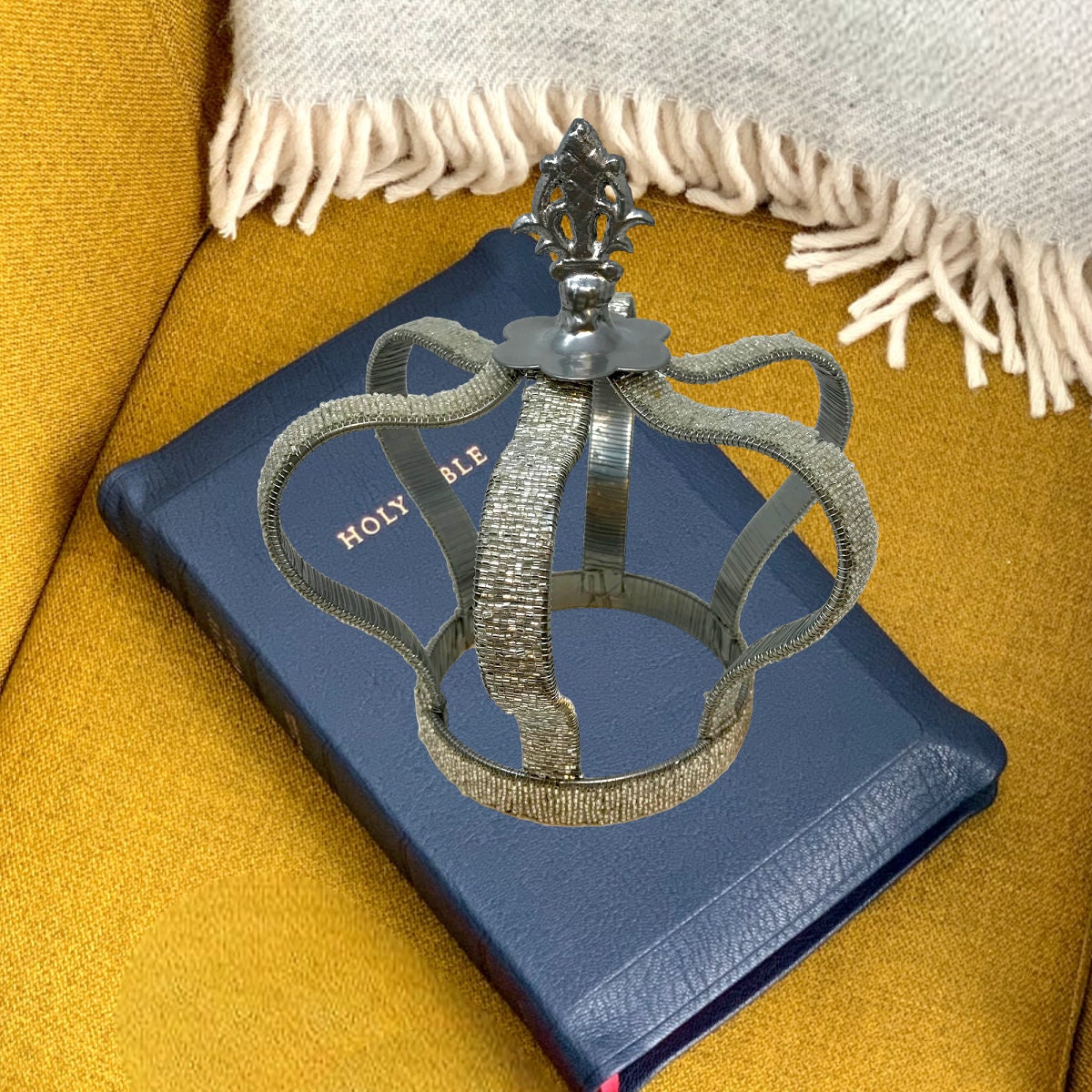 Hand-beaded Metallic Crown Table Sculpture Ornament - Regal Elegance ...