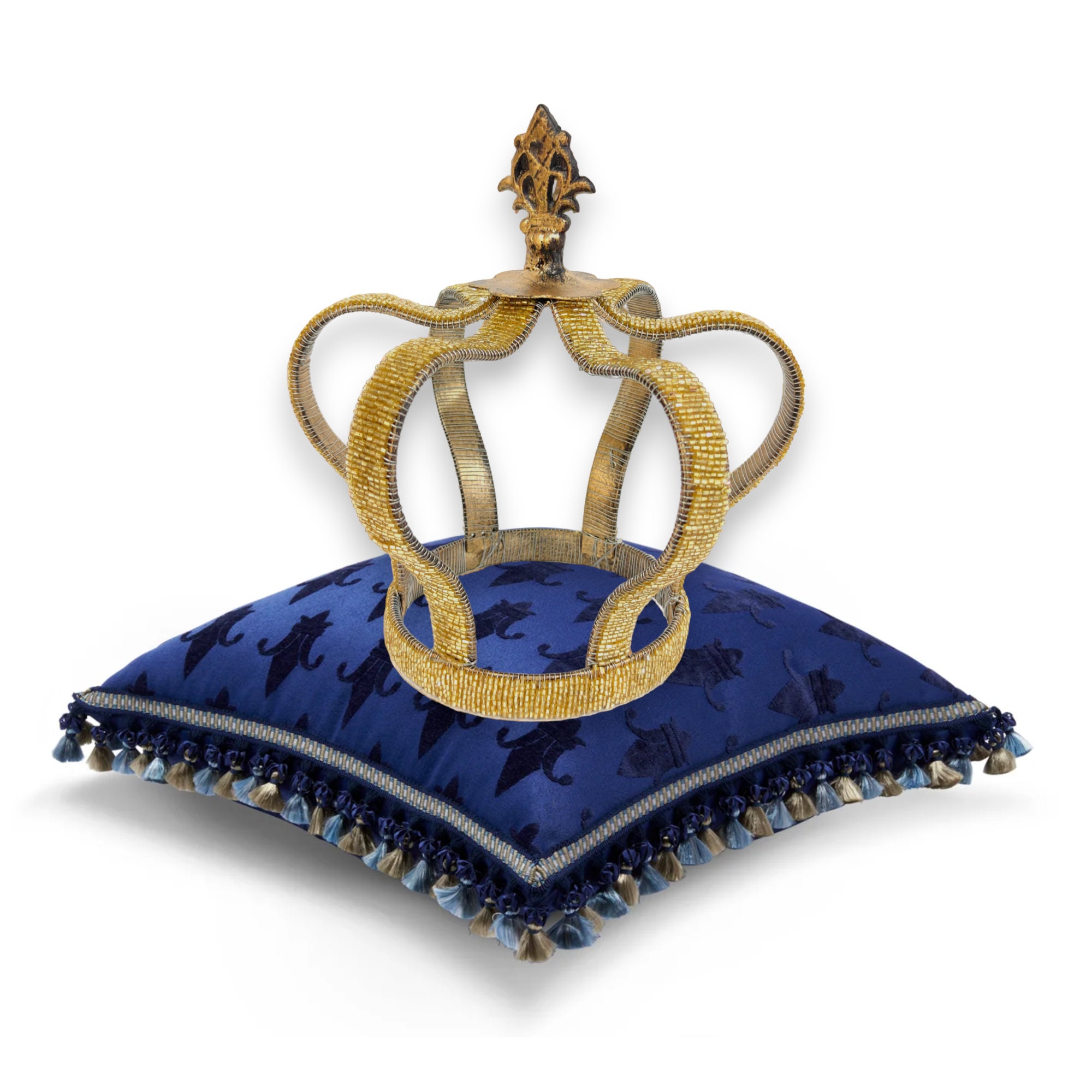 Hand-beaded Iron Crown Sculpture – Metallic Jeweled Table Centerpiece ...