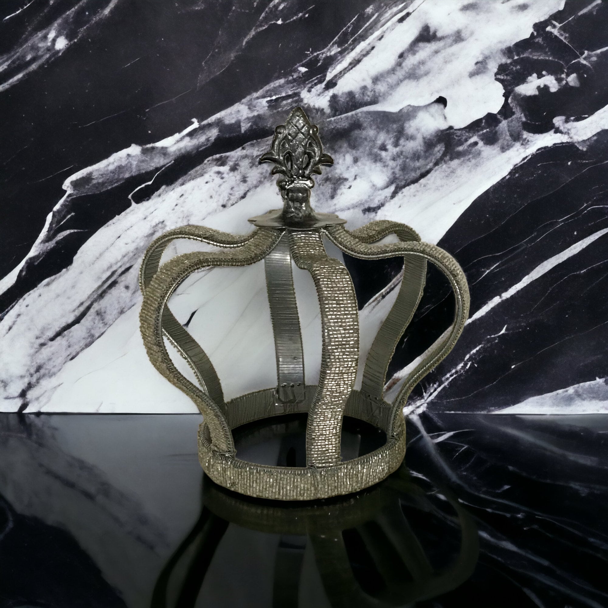 Hand-beaded Metallic Crown Table Sculpture Ornament - Regal Elegance ...