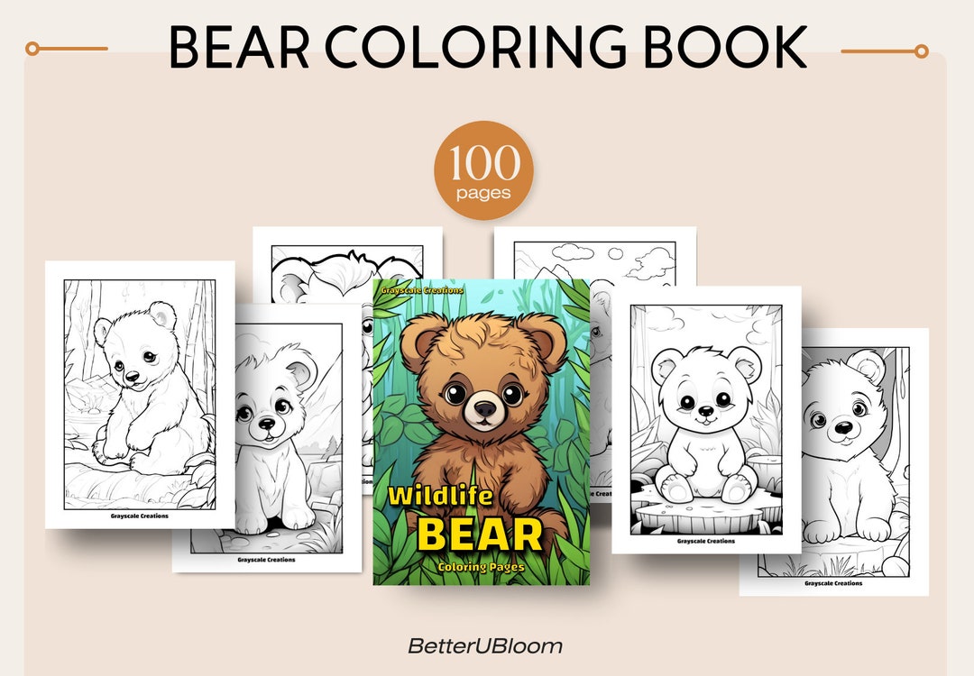 Wildlife Bear Coloring Book for Kids, Adorable Bear Coloring Pages, Fun ...