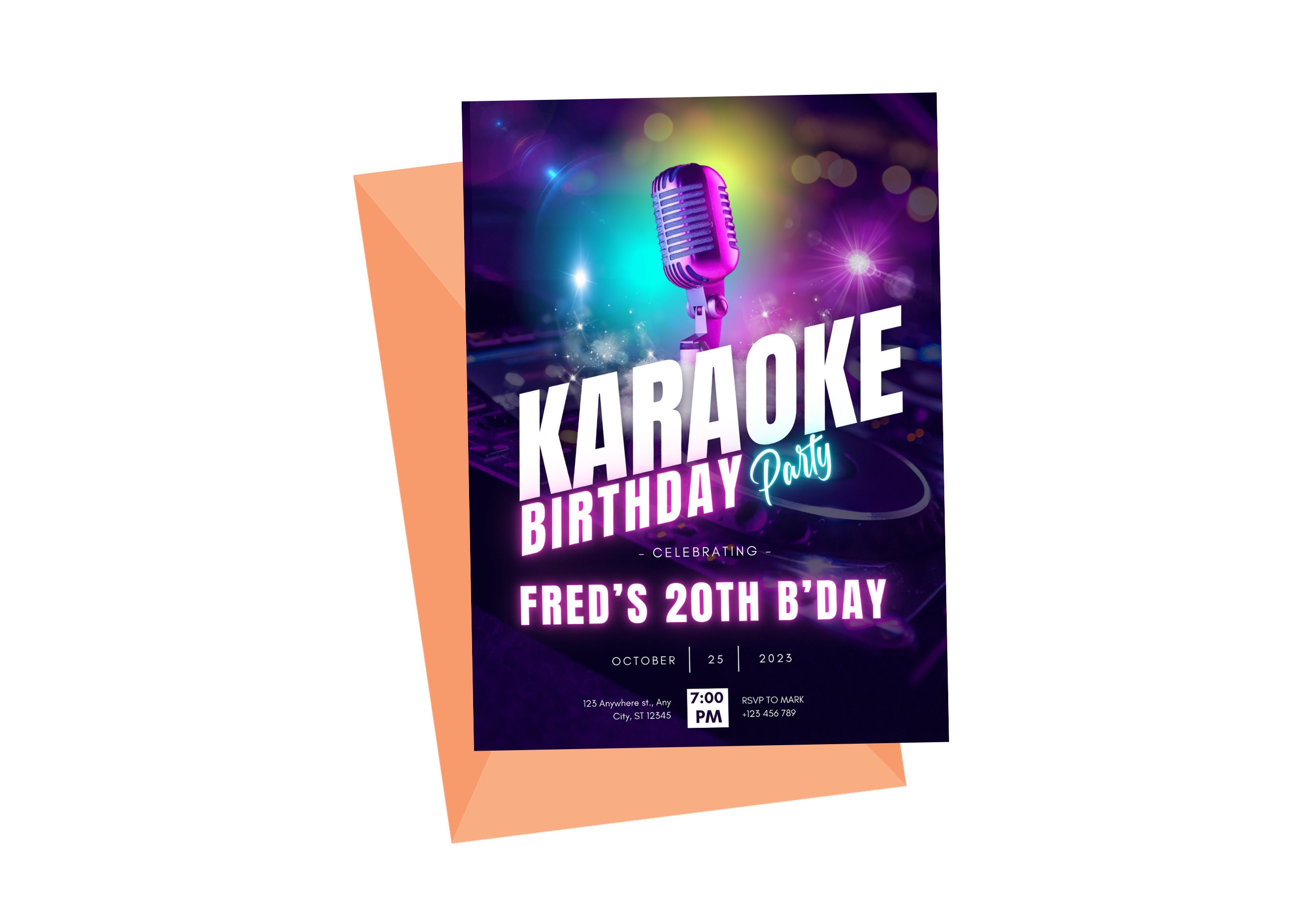 Editable Karaoke Birthday Invite, DIY Birthday Party Invitation ...