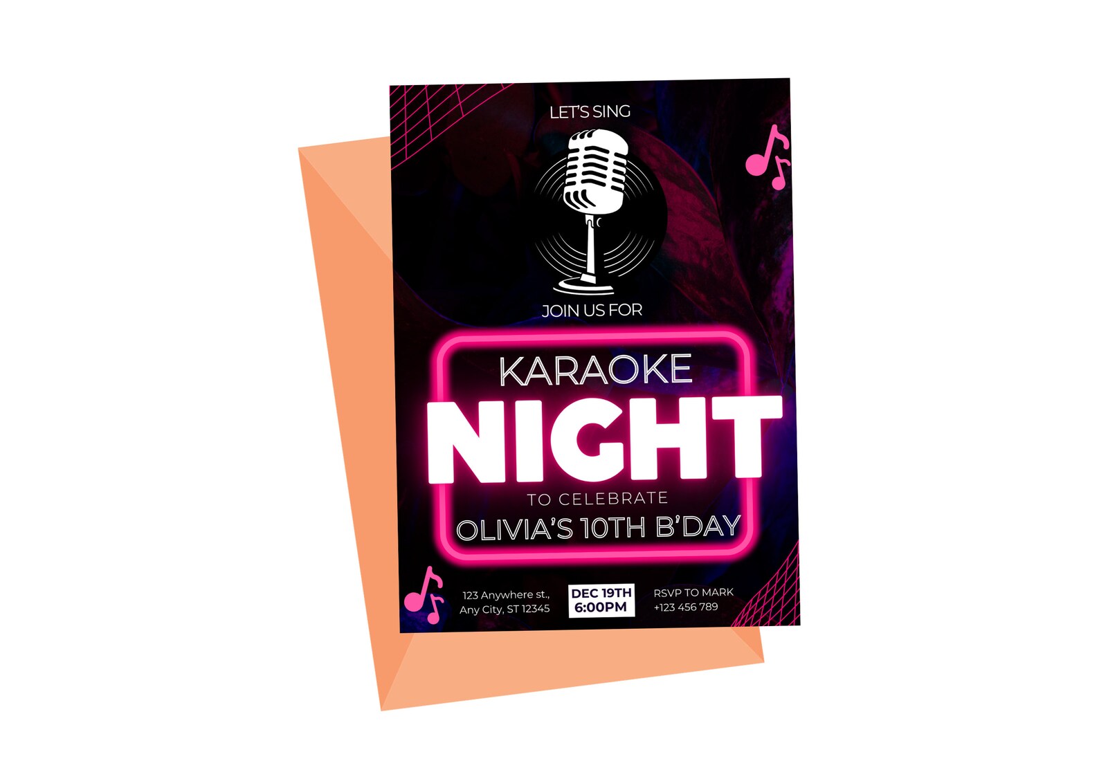 Editable Karaoke Night Party,pink Neon Karaoke Party, Singing Party ...
