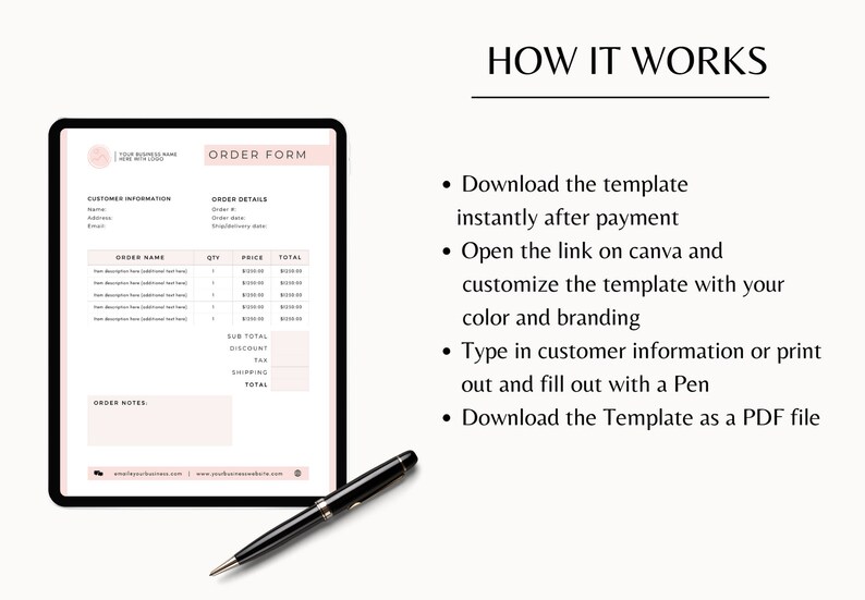 Order Form Template, Invoice Template, Editable Order Form, Custom ...