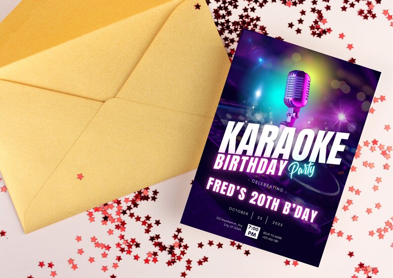 Editable Karaoke Birthday Invite, DIY Birthday Party Invitation ...