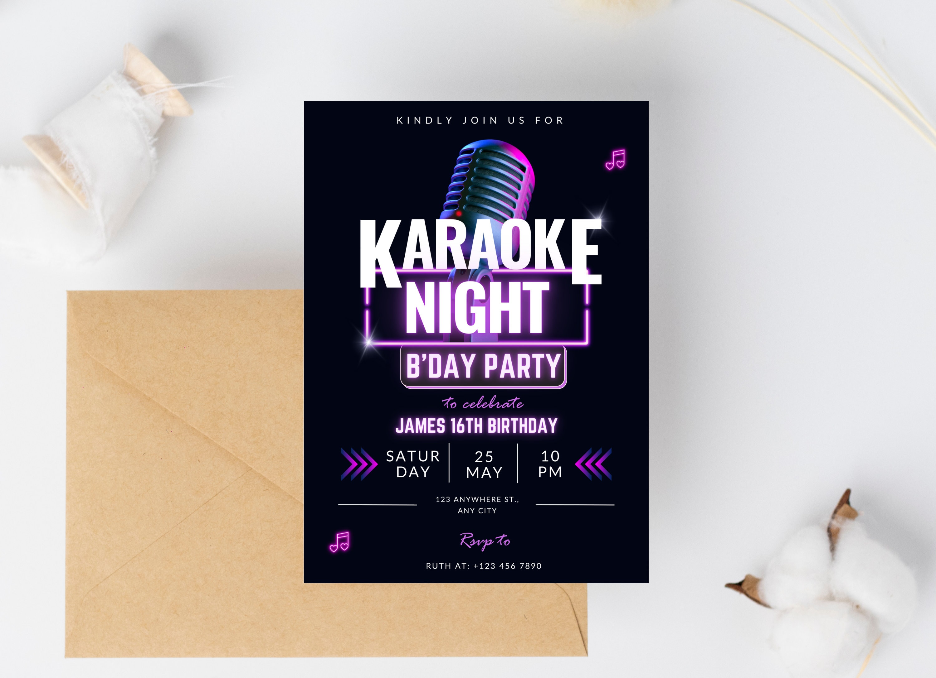 Editable Karaoke Night Birthday Party Invitation, DIY Invitation ...