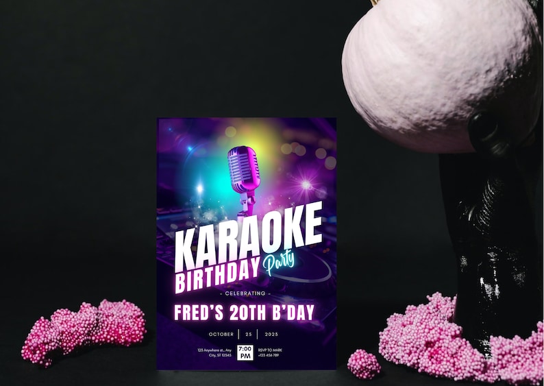 Editable Karaoke Birthday Invite, DIY Birthday Party Invitation ...