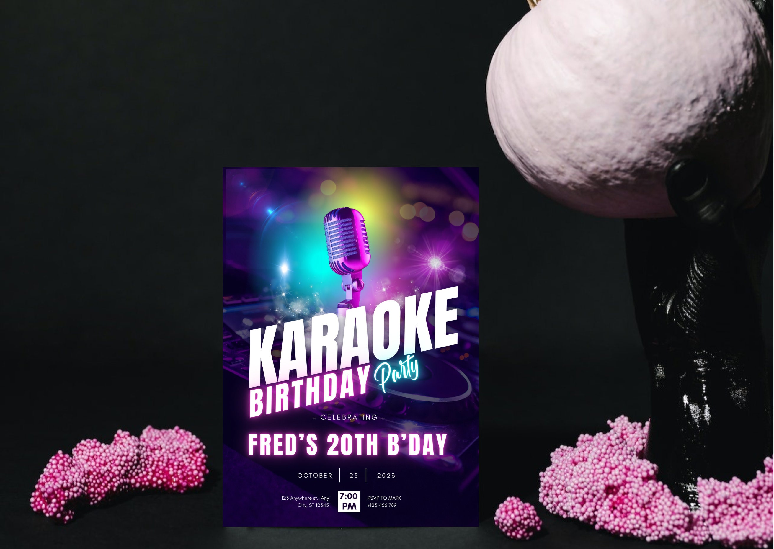 Editable Karaoke Birthday Invite, DIY Birthday Party Invitation ...