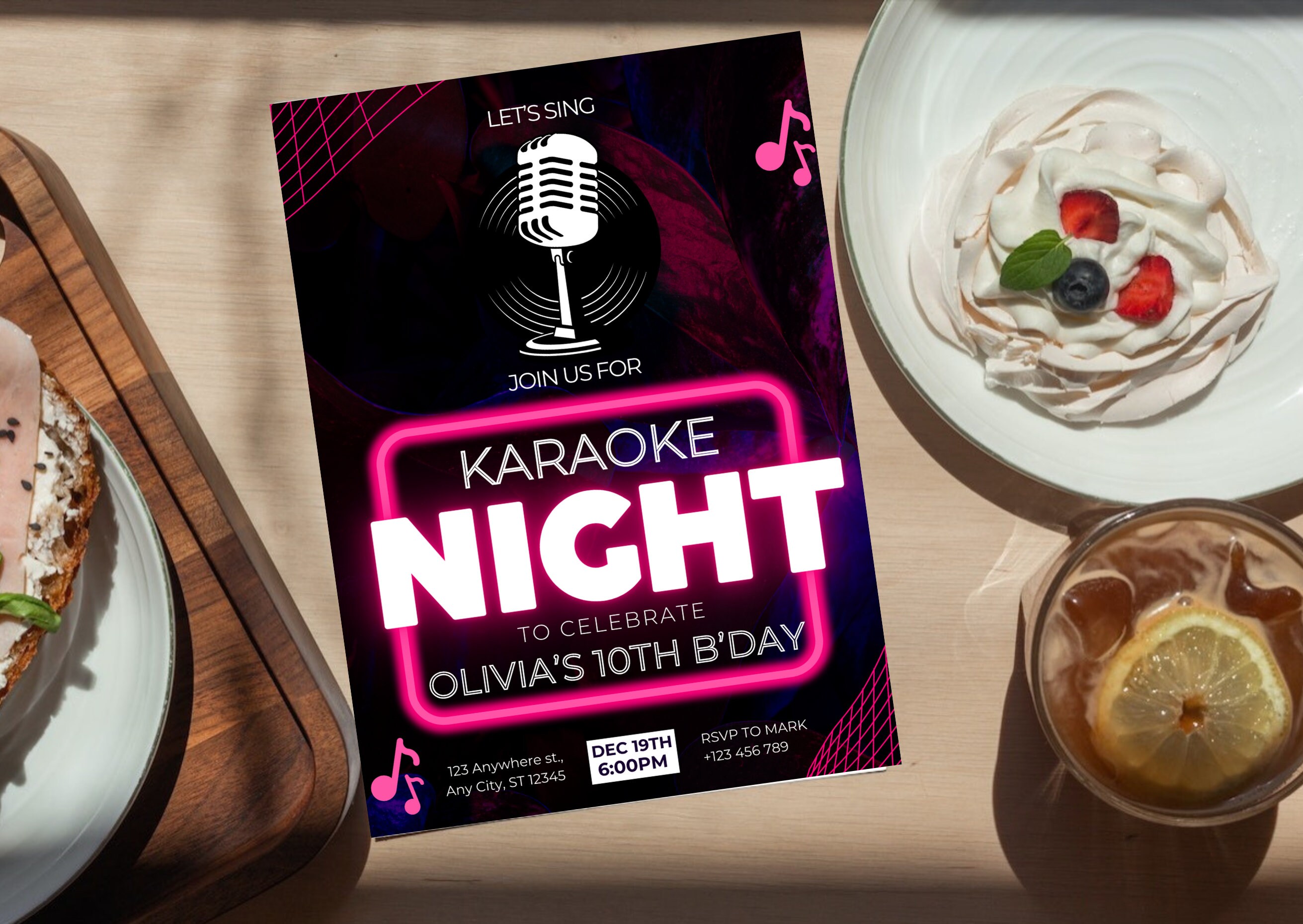 Editable Karaoke Night Party,pink Neon Karaoke Party, Singing Party ...