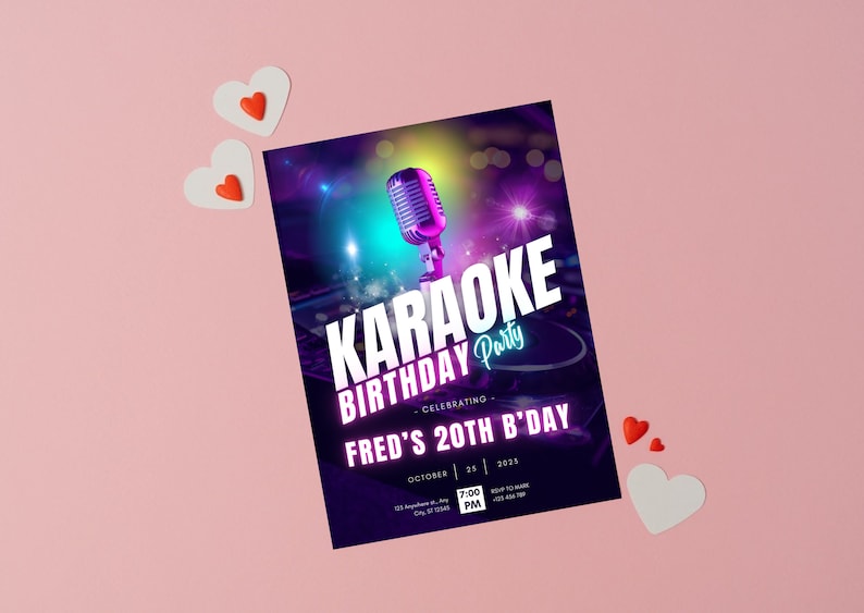 Editable Karaoke Birthday Invite, DIY Birthday Party Invitation ...