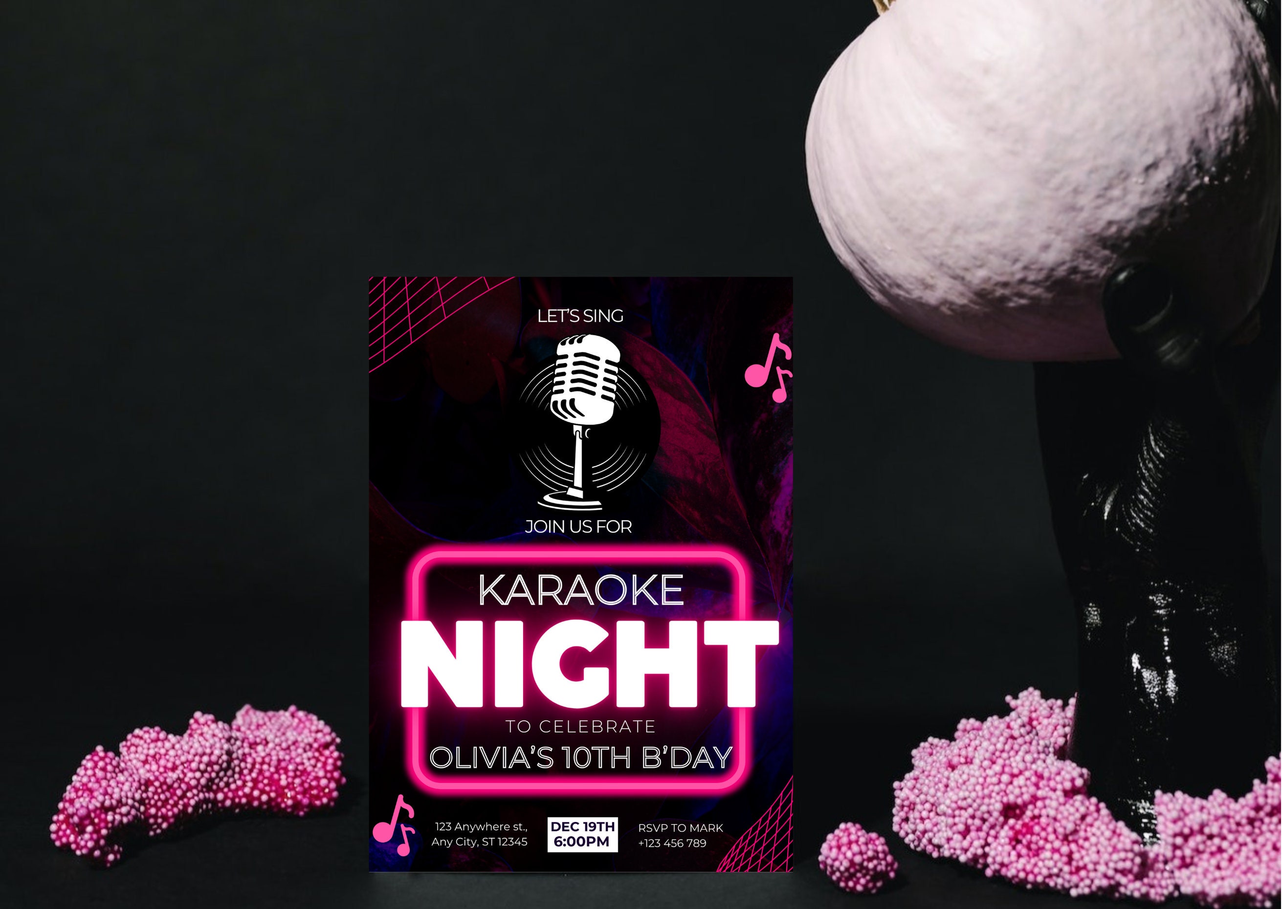 Editable Karaoke Night Party,pink Neon Karaoke Party, Singing Party ...