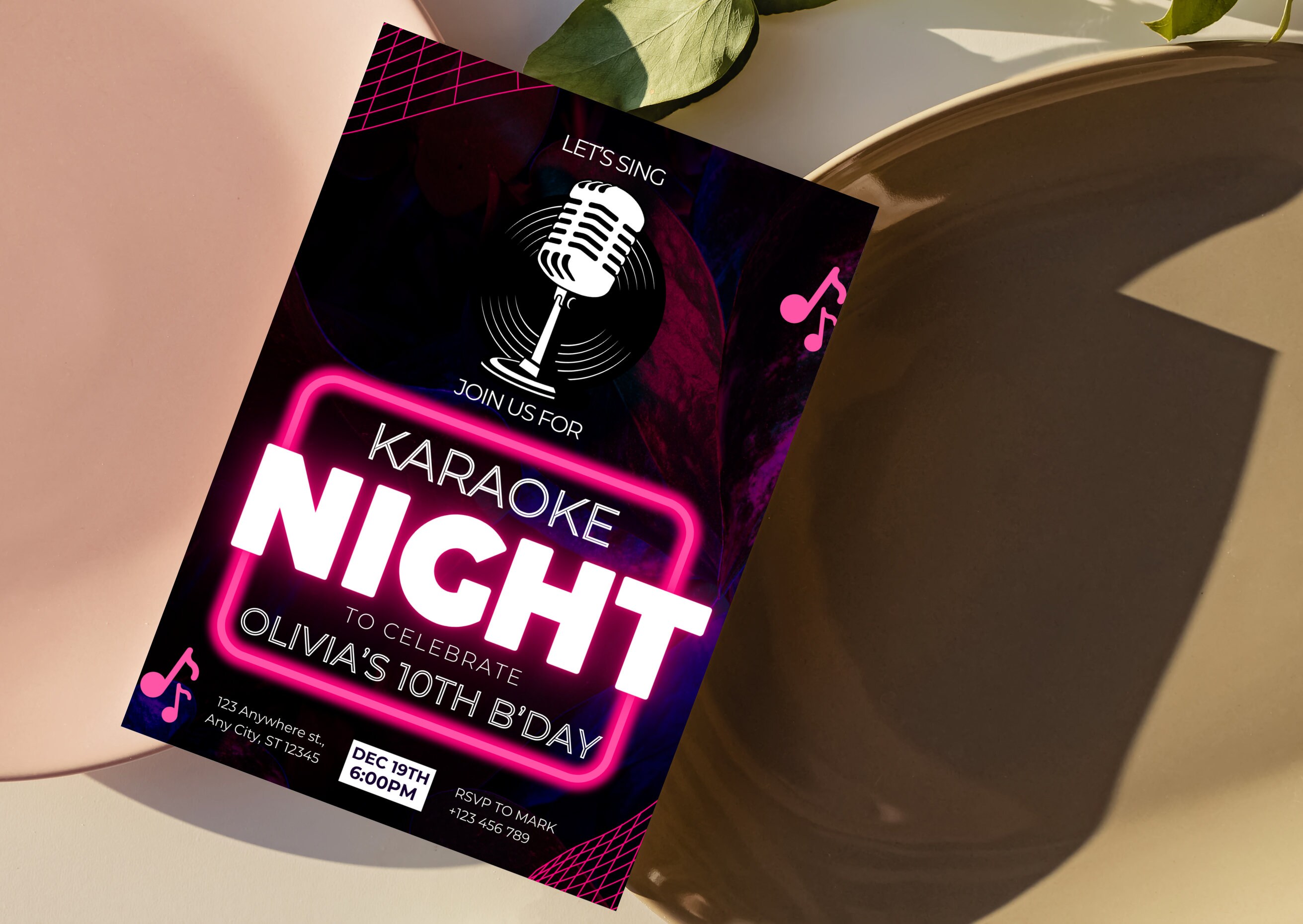 Editable Karaoke Night Party,pink Neon Karaoke Party, Singing Party ...