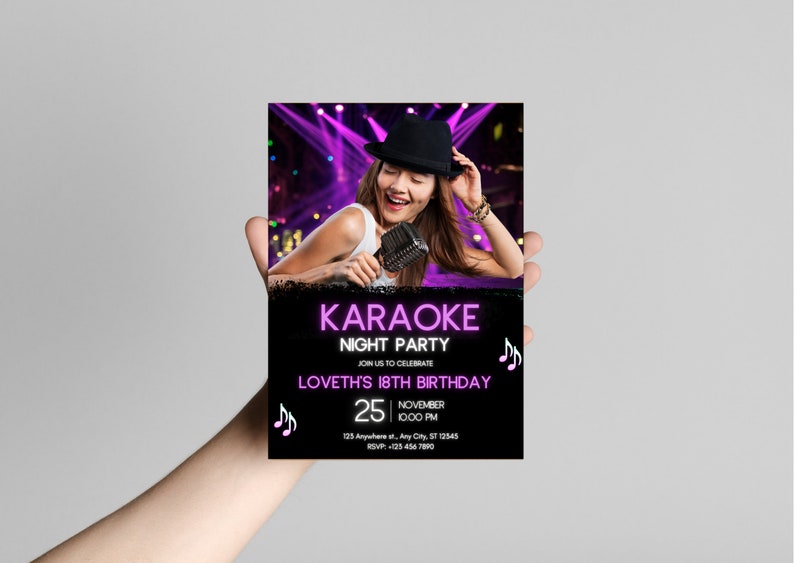 Editable Karaoke Night Birthday Party Invitation, Music Party Invites ...