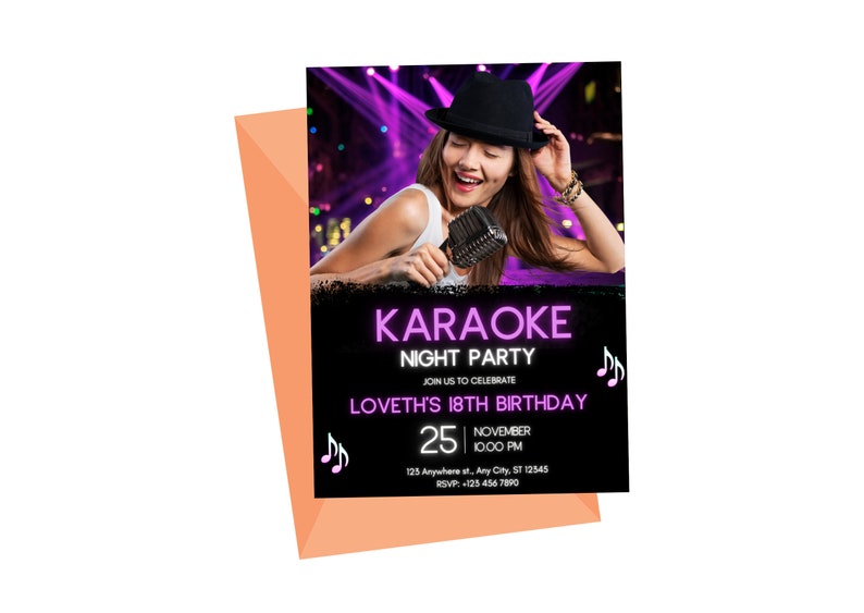 Editable Karaoke Night Birthday Party Invitation, Music Party Invites ...